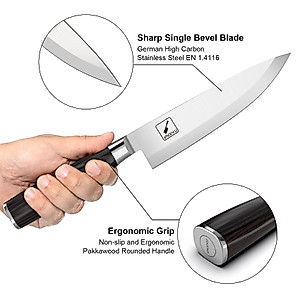 imarku 8 Inch Pro Kitchen Knife High Carbon Stainless Steel EN 1.4116 Japanese Knife Chef's Knives with Ergonomic Handle Single Edge Ultra Sharp Knife Unique Christmas Gifts for Woman and Man
