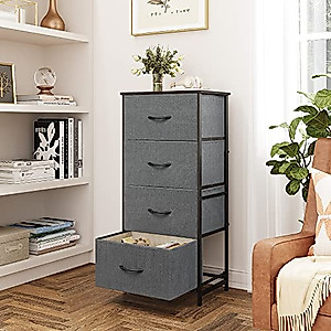 WLIVE Dresser with 4 Drawers, Storage Tower, Organizer Unit, Fabric Dresser for Bedroom, Hallway, Entryway, Closets, Sturdy Steel Frame, Wood Top, Easy Pull Handle, Dark Grey