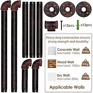 GWH Industrial Pipe Clothing Rack, Wall Mounted Clothes Rack, Industrial Clothing Rack, Pipe Clothing Rack, Closet Rods for Hanging Clothes, 100% Galvanized Steel (59 in, Brush Red Coper)