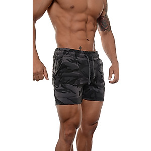 YoungLA Men's Bodybuilding Gym Workout Shorts 102 Camo Black M