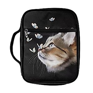 COEQINE Bible Case Bible Cover Zipper Pencil Bag Bible Bag Bible Holder Gift for Women Men,Print Cute Cat Black