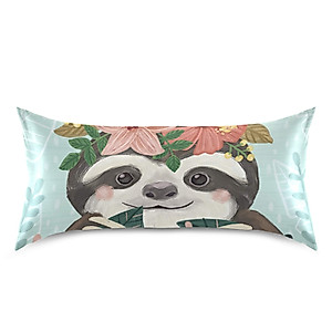 xigua Sloth Satin Pillowcases Breathable Pillow Case for Hair and Skin, NO Zipper Pillow Cover with Envelope Closure for Sofa Bed Couch, Queen Size 20 x 30 Inch