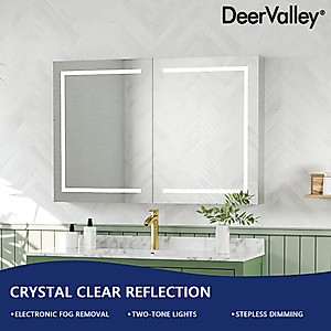 Deer Valley 48" W x 32" H Lighted Medicine Cabinet with Mirror, Led Medicine Cabinet Mirror for Bathroom with Defogger & 3-Color Dimmable, Wall Mounted Mirrored Medicine Cabinet with Lights