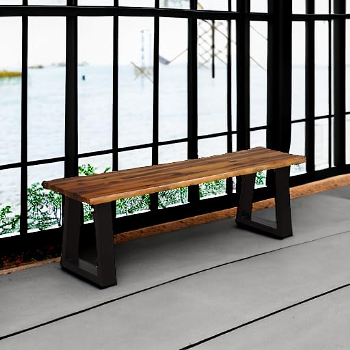 Giantex Wooden Dining Bench Seating Chair Rustic Indoor &amp;Outdoor Furniture (Rustic Brown&amp;Black)