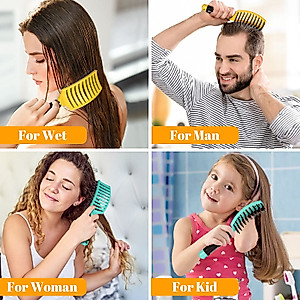Detangling Brush 2 Pack, HIPPIH Boar Bristle Hair Brush for Women, Men & Kids' Wet or Dry Long Curly Thick Hair - Adds Shine and Smoothness Yellow