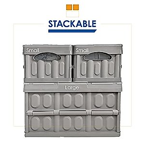 Collapsible and Foldable Plastic Storage Bins Containers. Stackable Organizer Storage Box and Utility Crates for your Home and Vehicle (S, w/ Lid)