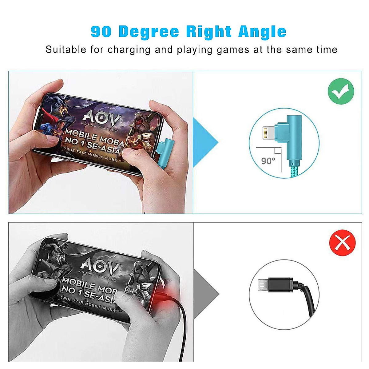 Jeercor Lightning Cable 10FT MFi Certified iPhone Charger 90 Degree Nylon Braided Fast Charging Long for iPhone 12/12pro/11/11pro/XS/MAX/XR/X/8P/8/7P/7/6（3-Pack）