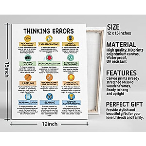 Thinking Errors Canvas Wall Art Decor, Cognitive Distortions Decor, School Psychologist Canvas Prints Poster Counselor Office Decor, Therapy Anxiety, Psychologist CBT Mental Health Strategies 12x15