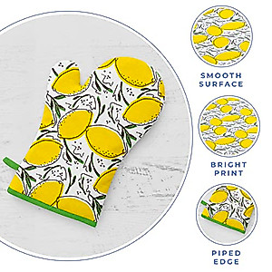 Kotton Culture Oven Mitt Set of 2 Cooking Microwave Hand Gloves 100% Quilted Cotton Extra Long and Heat Resistant Machine Washable Flexible (Lemon, 8 x 13 Inches)