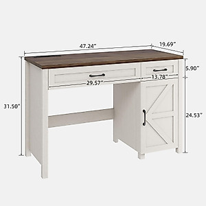 Farmhouse 47" Executive Desk, Computer Desk with Drawers and Storage Cabinet, Workstation Computer Desk for Home Office and Study, Unique White
