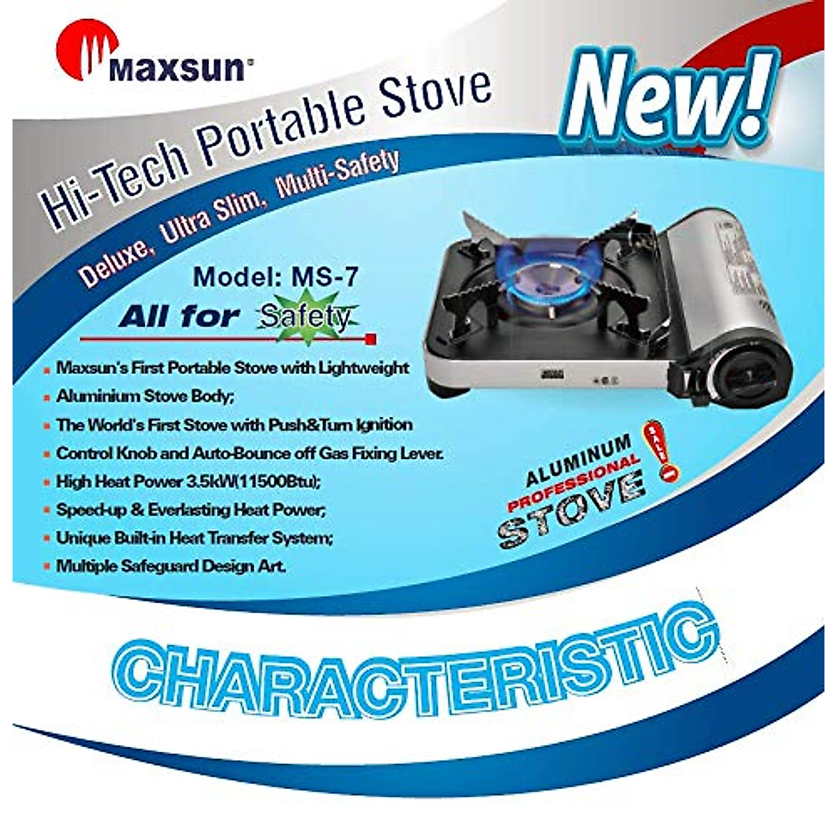 Maxsun Portable Gas Stove MS-7 (Silver) 11,500 BTU, Extreme High Power, Camp Stove, w/Carrying Case