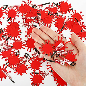 Whaline 300Pcs Halloween Bloody Confetti Scary Spooky Red Blood Drops Saw Chopper Fruit Knife Shape Paper Confetti Table Decor for Halloween Horror Theme Party Supplies