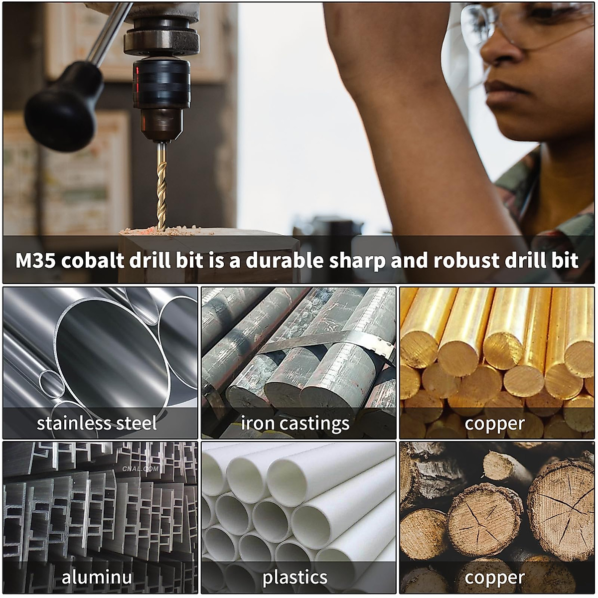 Cobalt Drill Bit Set 115 PCS, M35 High Speed Steel Bits for Hardened Metals Cast Iron, Stainless Steel, Plastic and Wood,with Metal Index Storage Box, 1/16"-1/2", A - Z, 1-60