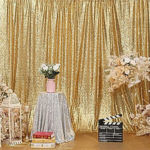 Eternal Beauty Amber Gold Sequin Wedding Backdrop Photography Background Party Curtain, 6Ft X 6Ft