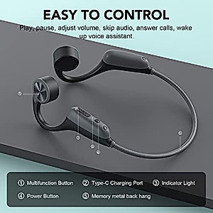 RR SPORTS Bone Conduction Headphones, Open Ear Headphones Bluetooth 5.3 Sport Headphones Wireless Earphone with Microphone, Sweatproof Headset for Running, Cycling, Driving (Black & Grey)