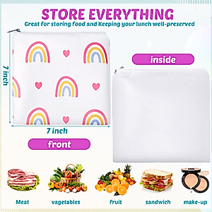 Chumia 6 Pieces Reusable Snack Sandwich Bags School Lunch for Kid Students Adults Large Snack Pouch Zipper Cartoon Washable Bags for Food 7 x 7 Inch