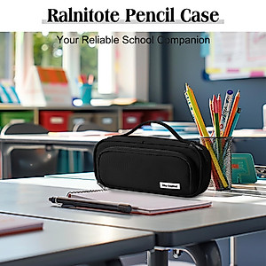 Ralnitote Large Pencil Case for Girls and Boys, Aesthetic Pencil Case Organizer with Handle, Cute Pencil Pouch for School & Office Supplies-Black