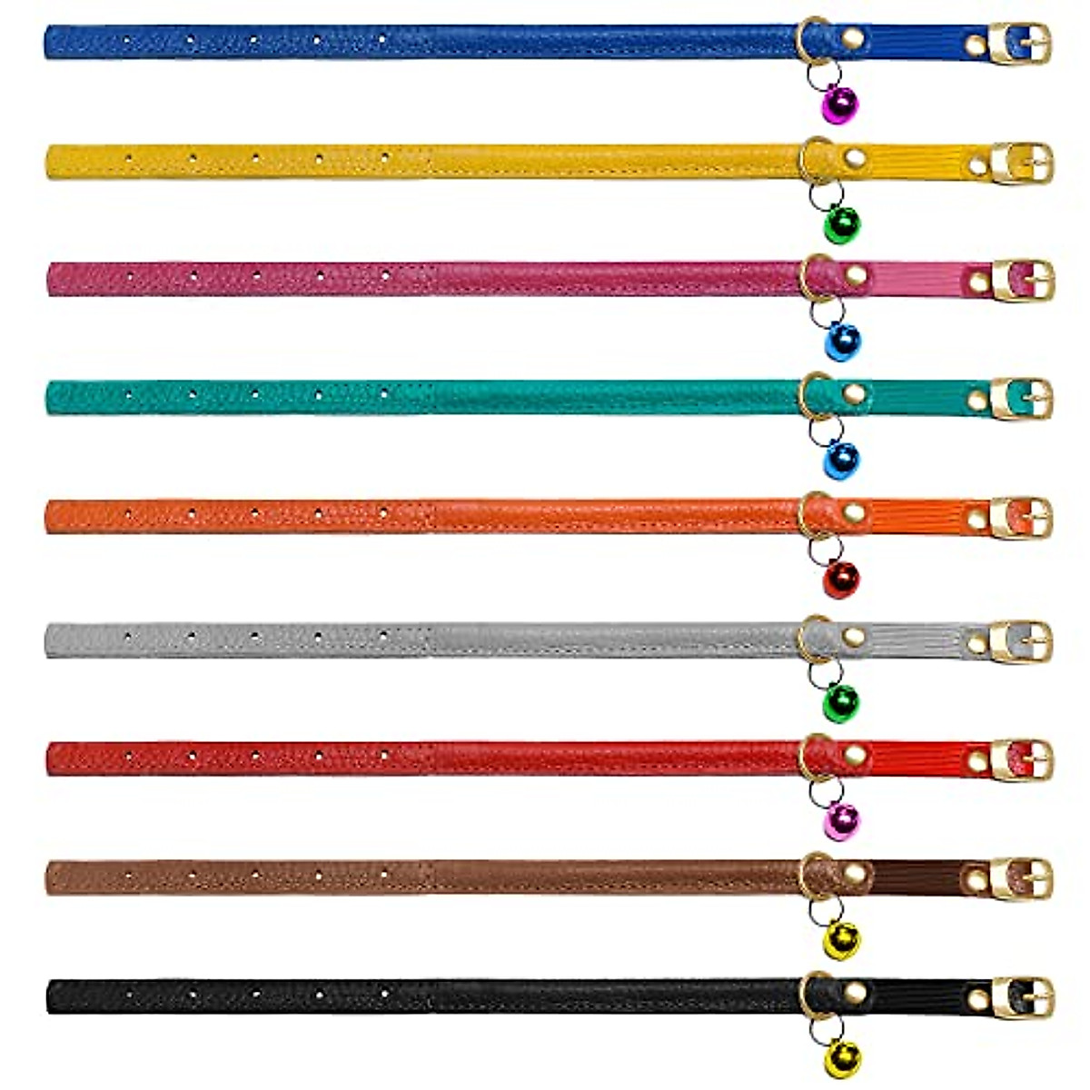Murom Rolled Leather Cat Collar with Elastic Strap Safety Adjustable Pet Collars for Cats Kitten Yellow Red Pink Blue Orange Brown Gray (Brown)
