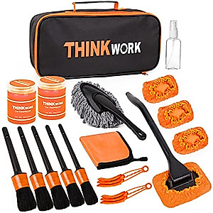 THINKWORK Car Detail Duster Kit-17PCS, Perfect Car Dust Removal Kit Interior and Exterior,Detailing Brush,Cleaning Gel,Car Window Brush,Duster Brush,Coral Fleece Cleaning Towels and Cleaning Pads