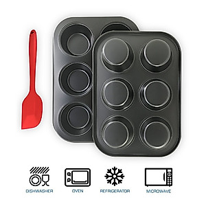 SourceTon 6-Cup Metal Muffin Mold Bonus with Spatula, 3 pcs pack of Muffin Mold