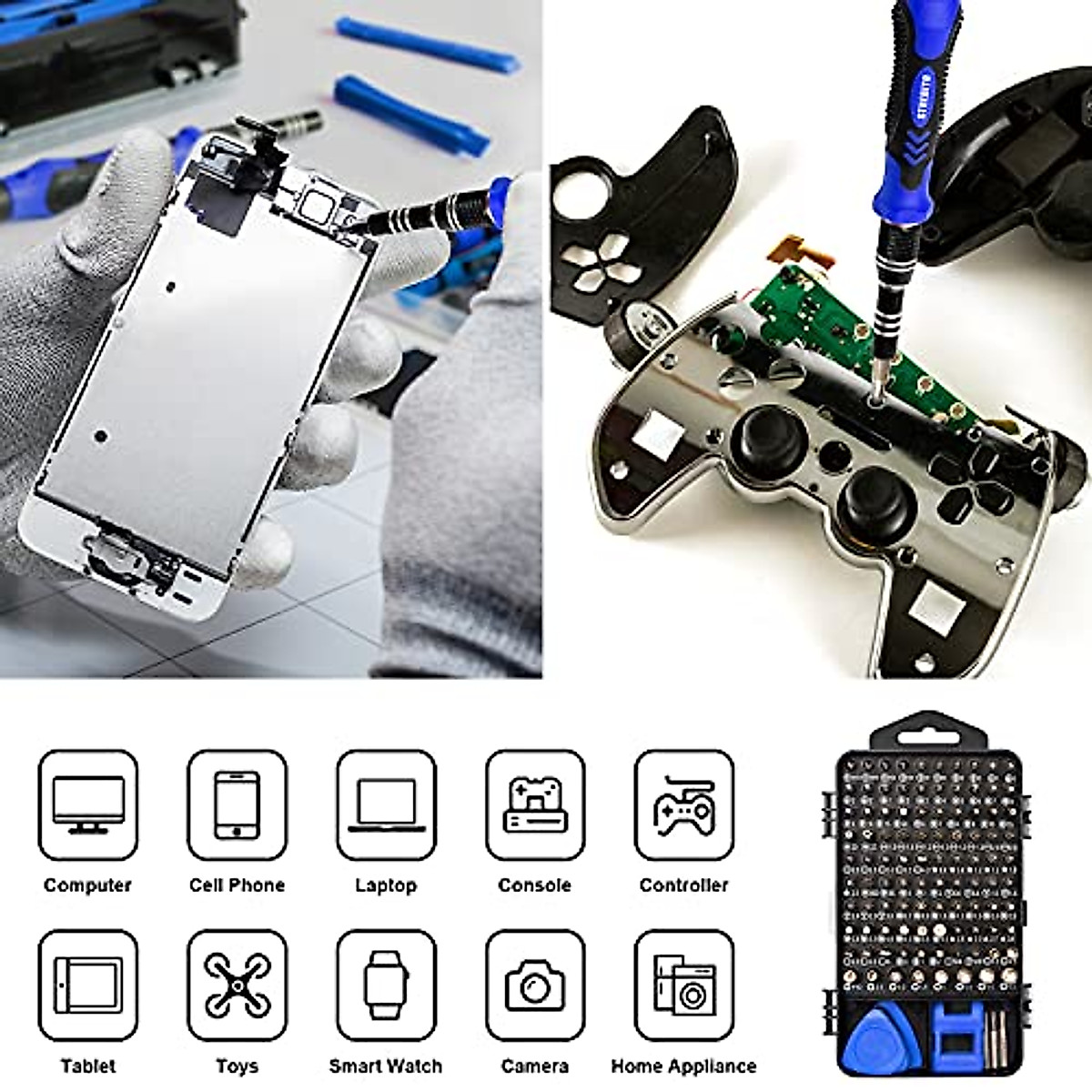 STREBITO Precision Magnetic Screwdriver Set 124-Piece Electronics Tool Kit with 101 Bits, for Computer, Laptop, Cell Phone, PC, MacBook, iPhone, Nintendo Switch, PS4, PS5, Xbox Repair