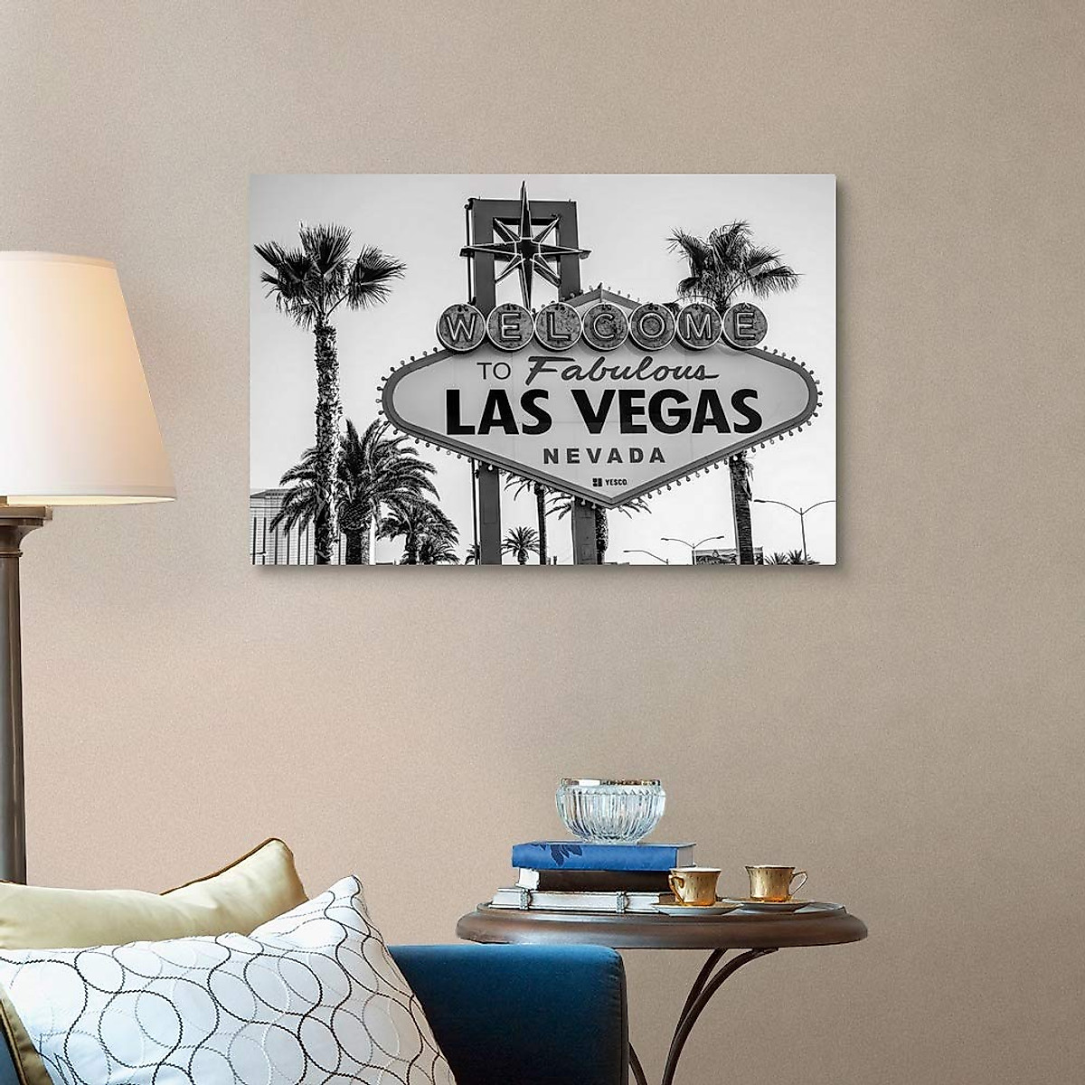 CANVAS ON DEMAND Welcome to Fabulous Las Vegas Nevada Canvas Wall Art Print by Circle Capture, Home Decor, Black and White, United States Artwork, 36"x24"