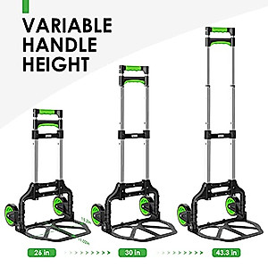 Dolly Cart Extended Handle Folding Hand Truck Dolly by Teprovo, Foldable Hand Cart Height 43.3 in Load 175 lb, Lightweight Foldable Hand Truck for Indoor and Outdoor Transport Moving.