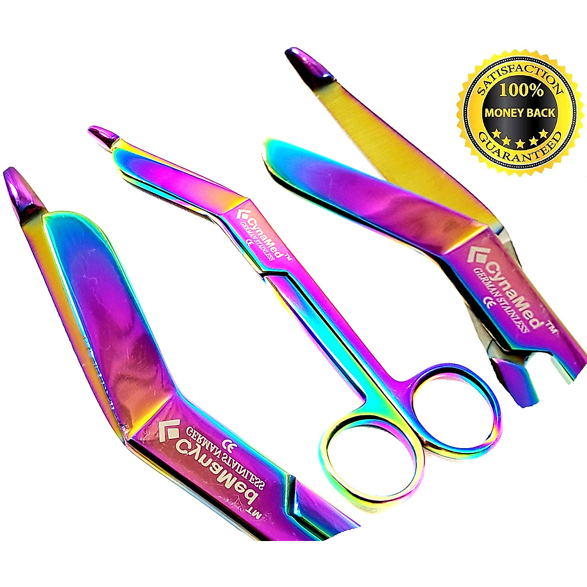 SET of 2 EACH PREMIUM GERMAN STAINLESS NURSES DOCTOR LISTER BANDAGE SCISSORS 7.25" + 5.5" MULTI TITANIUM COLOR RAINBOW STAINLESS STEEL-CYNAMED BRANDED-A+QUALITY GUARANTEED …