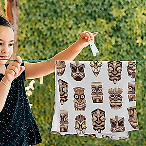 Oreayn African Tribal Tiki Masks Hand Towel for Bathroom Kitchen Beach Polyester Cotton Set of 2 Cute Mask Print Fingertip Towel Soft Absorbent 28.3 x 14.4 Inch White