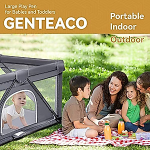 GENTEACO Baby Playpen 50"×50" Foldable Playpen for Babies and Toddlers Indoor & Outdoor Extra Large Play Pen Portable Baby Fence Play Yard Safety Kids Playpin (Darkgrey)