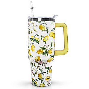 30 oz Stainless Steel Tumbler with lid and Straw,Yellow CoffeeTravel Mug Cup Water Botter, Lemon Gifts for Lemon Lovers