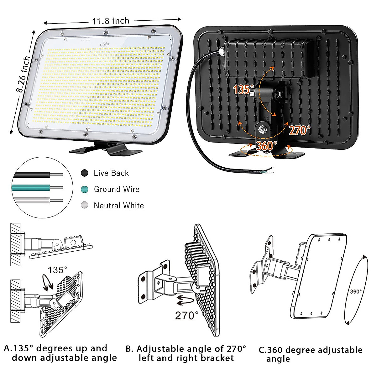 SERWING Led Flood Light 100W, Outdoor Lights, 12000LM Super Bright with 5000K Daylight, IP66 Waterproof LED Flood Lights Outdoor for Garden, Yard, Playground, Basketball Court(2 Pack)