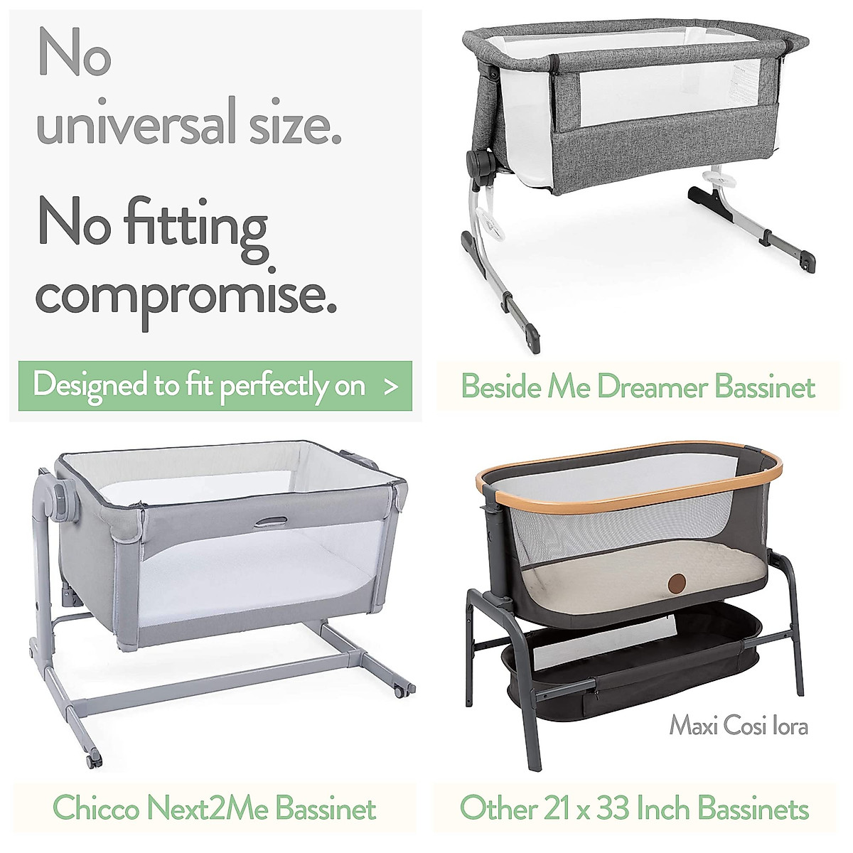 Bassinet Fitted Sheet for Baby Beside Dreamer Bedside Sleeper and Chicco Next2Me – Fits Perfectly on 20 x 33 Mattress – Snuggly Soft Jersey Cotton – Light Grey