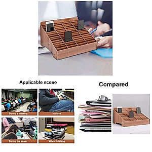 VALINK Multi-Grid Wooden Mobile Phone Management Storage Box Desktop Pen Pencil Organizer for Office Classroom Home, Cell Phone Holder Rack Shop Display Case Finishing Grid Organizer (30 Grids,Brown)