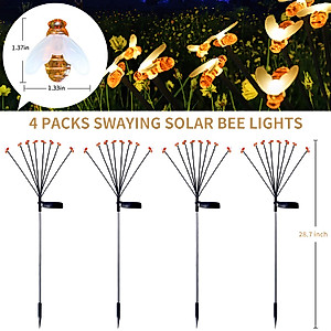 4 Pack 48 LED Solar Firefly Lights, Solar Bee Garden Lights with 2 Lighting Mode, Upgraded Solar Panel, Swaying Waterproof Walkway Lights for Outdoor Garden Yard Lawn Fence