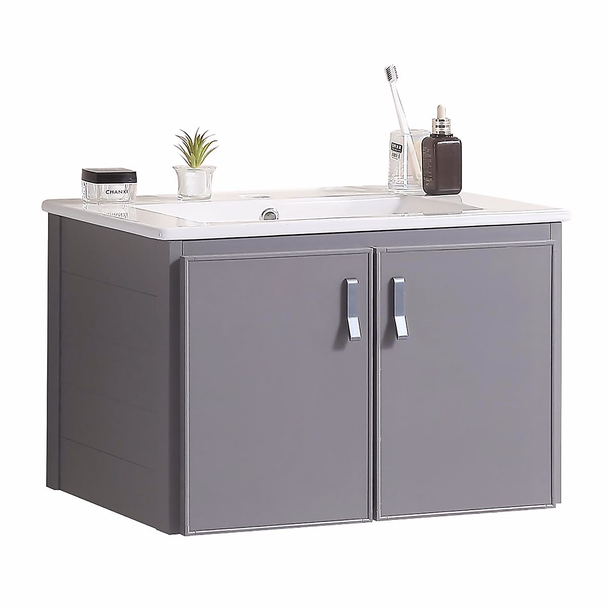 24 Inch Bathroom Vanity with Sink Combo, Floating Bathroom Vanity Set with Two Metal Soft Close Cabinet Doors Modern Wall Mounted Bathroom Vanity Cabinet with White Ceramic Sink, for Small Space