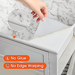 Drawer and Shelf Liner for Kitchen Cabinet: Non Adhesive Fridge Liner Washable Reusable Easy to Clean Strong Grip Liner for Cabinets, Dresser, Bathroom Cupboard Drawers, White Marble (12 in x 10 FT)