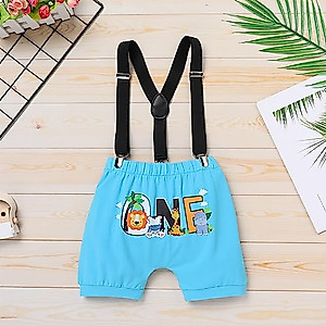 Wild One Birthday Decorations Supplies, Jungle Theme First Birthday Decoration, Newborn Baby Cotton Bodysuit One Pants Clothes Set for 1st Birthday Boy Safari Party Supplies Blue 12-18 Months