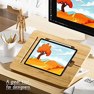 AFOOYO Wooden Tablet Drawing Stand Tablet Stand - Portable & Adjustable 5 Angles for Laptop, Laptop Stand Riser,Book Reading Stand,Compatible with 12.9 inch iPad Pro (3rd - 6th Gen)
