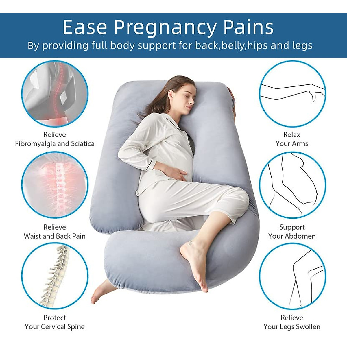 U Shaped Pregnancy Pillows for Sleeping, 57 Inch Maternity Pillow for Pregnant Women with Removable and Washable Velvet Cover, Full Pregnancy Body Pillow Support for Back, Hips, Legs, Belly