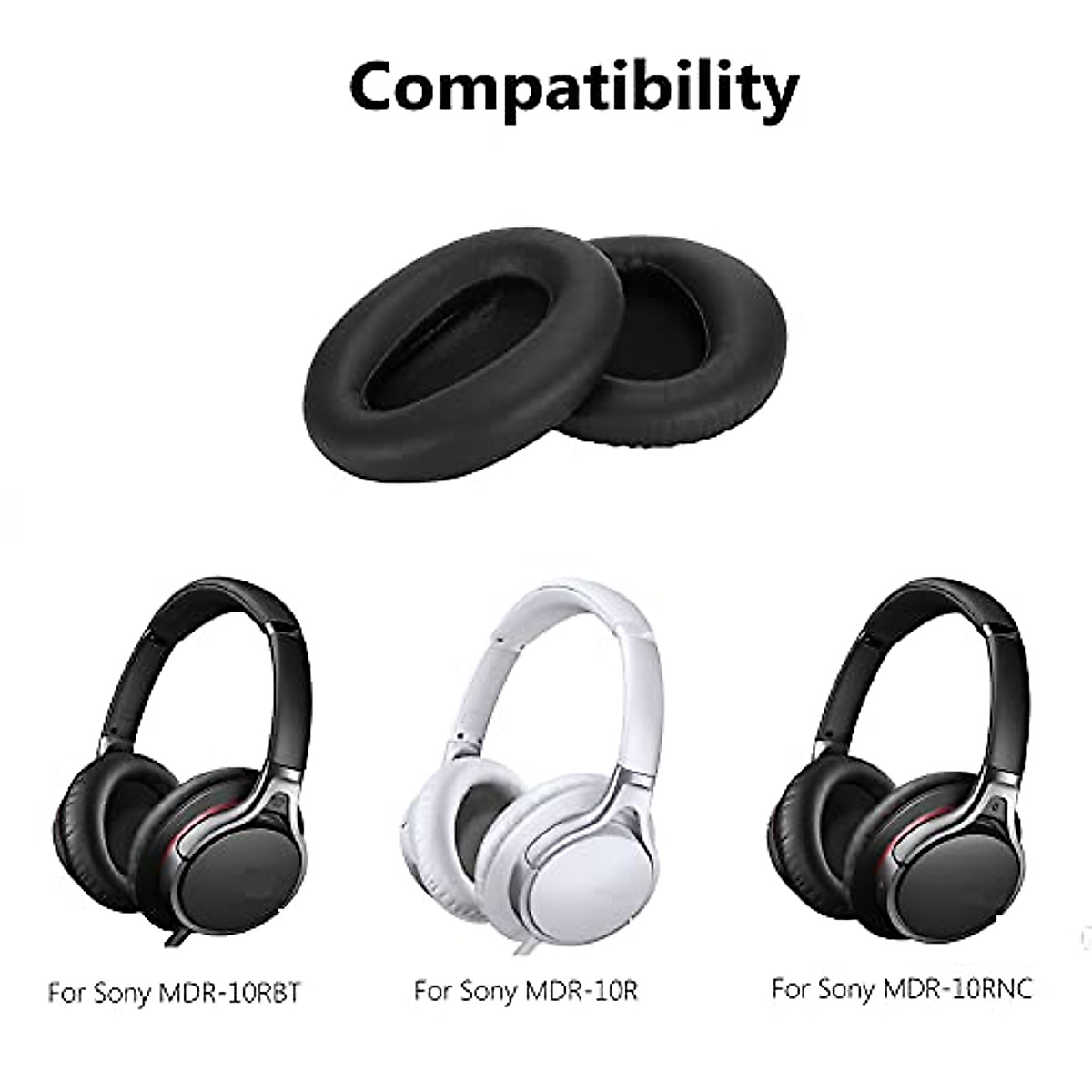 2pcs Replacement Ear Pad Cushion for Sony MDR-10RBT MDR-10RNC MDR-10R Earphone Headset (Black)