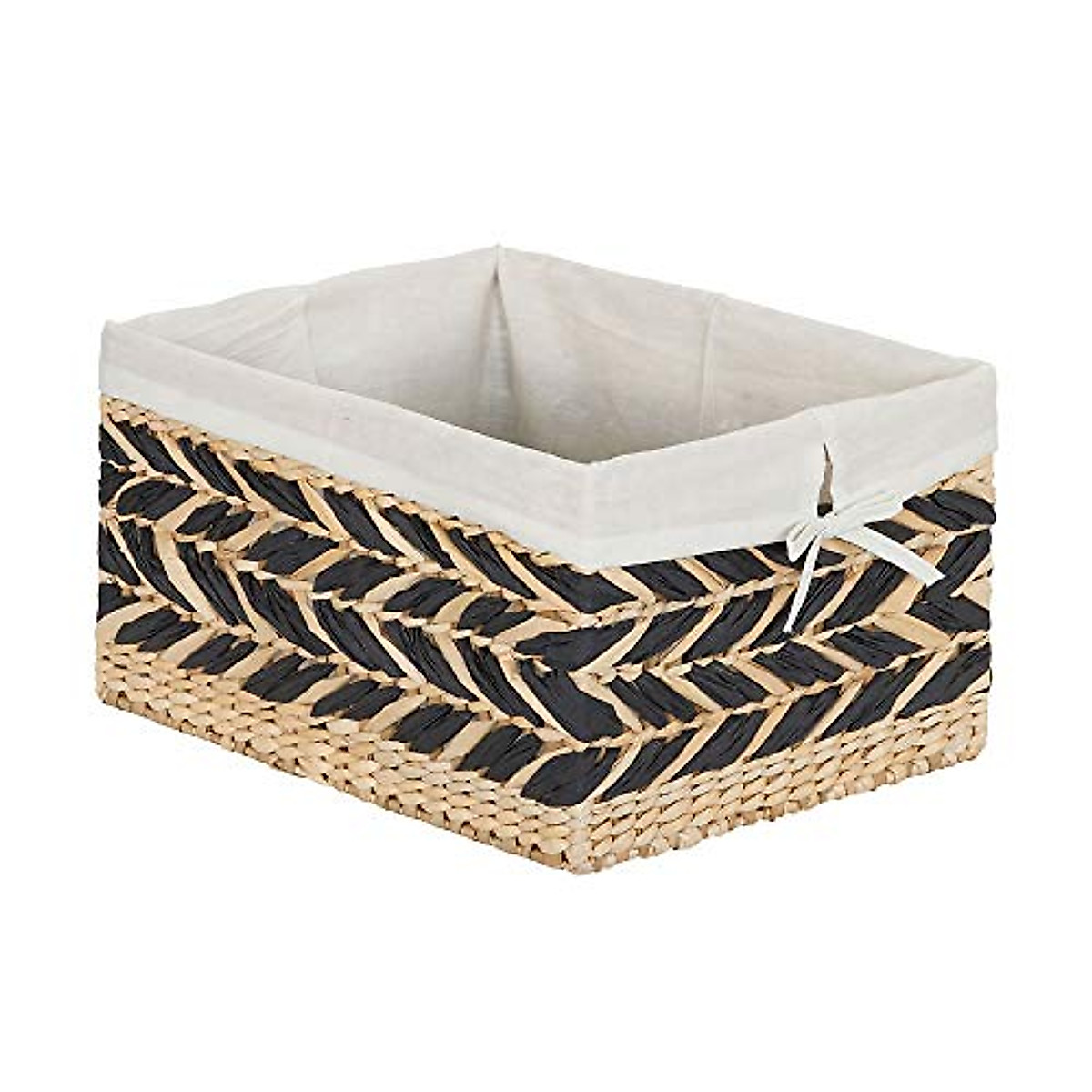 Household Essentials Brown Rectangle Woven Wicker Storage Basket with Liner | Black