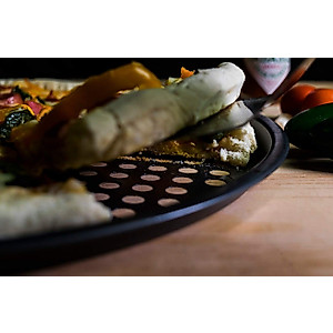 Pizza Pan Steel 12.5 Inches Tray for Oven | Pizza Pan with Holes | Baking Pizza | Kit with pizza screen and Orange Glove