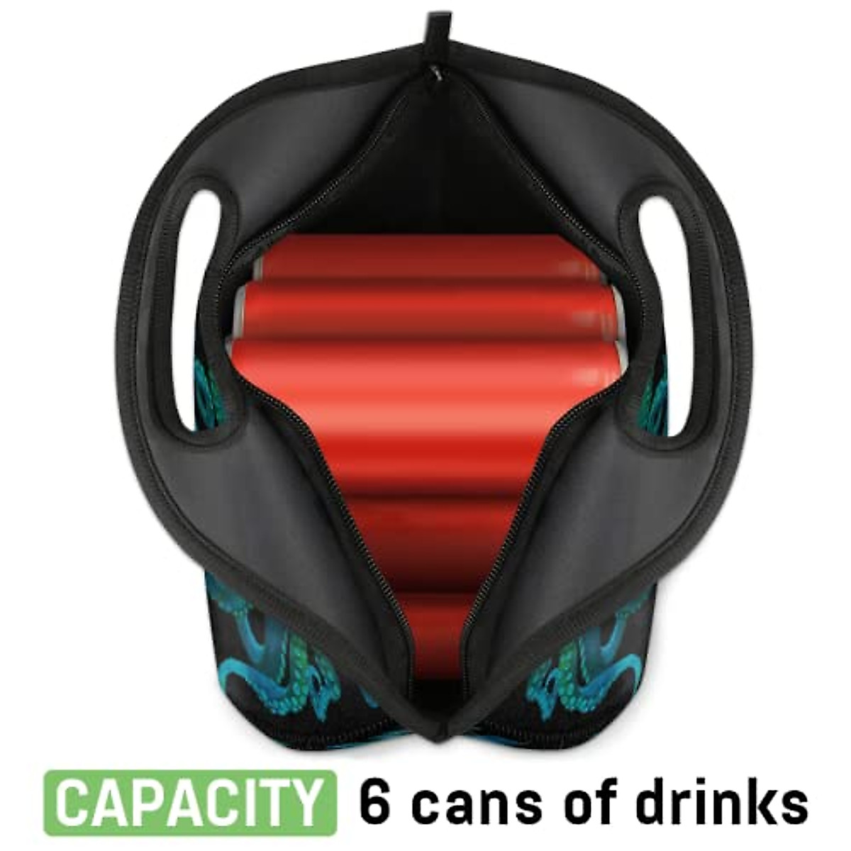 Insulated Neoprene Lunch Bag for Women Men Kids Watercolor Green Sea Octopus Lunch Box Reusable Small Lunch Tote Bag Cooler Bag for School Work Picnic