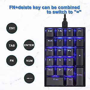 MOTOSPEED K23 Mechanical Numeric Keypad Red Switch Wired 21 Keys Mini Numpad Portable Keypad Backlight Gaming Keypad Extended Layout for Cashier