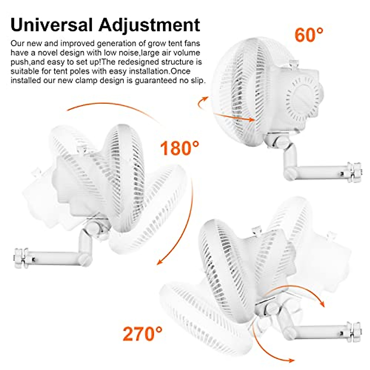 LINCHOC GARDEN Grow Tent Oscillating Fan,6 inch Copper Wire Motor Pole Mount monkey Fan for Grow Tents with 2 Speed 120v 25w Clip On (2 PACK)