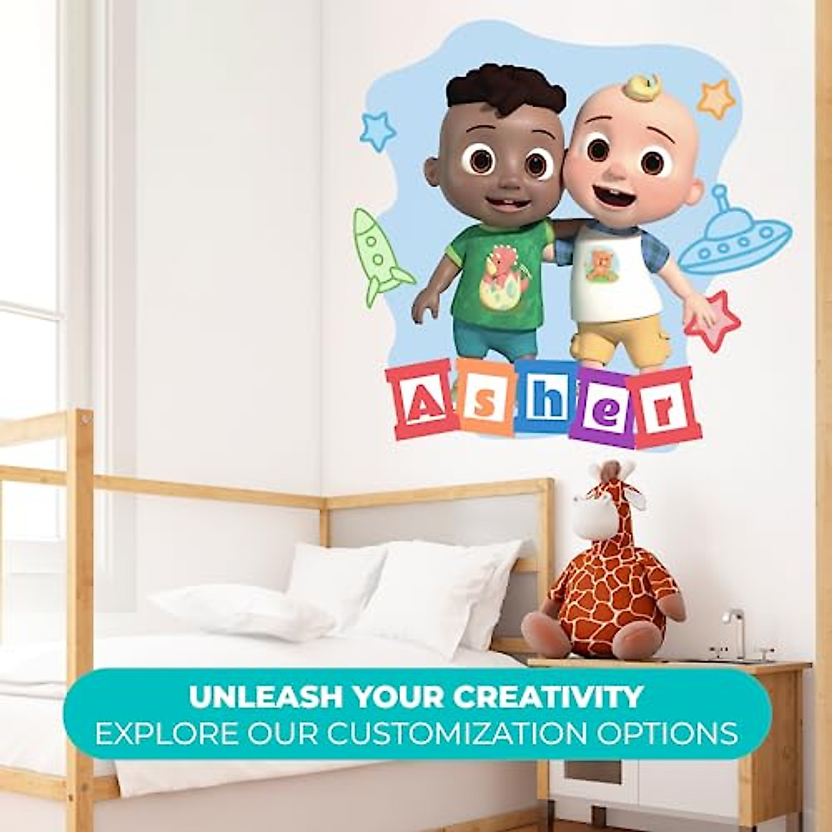 Multiple Font Custom Name JJ and Cody CoComelon Kids Wall Decal - EGD X CoComelon Series - Prime Collection - Wall Decal for Room Decorations - Mural Wall Decal Sticker (EGDCOCO004)