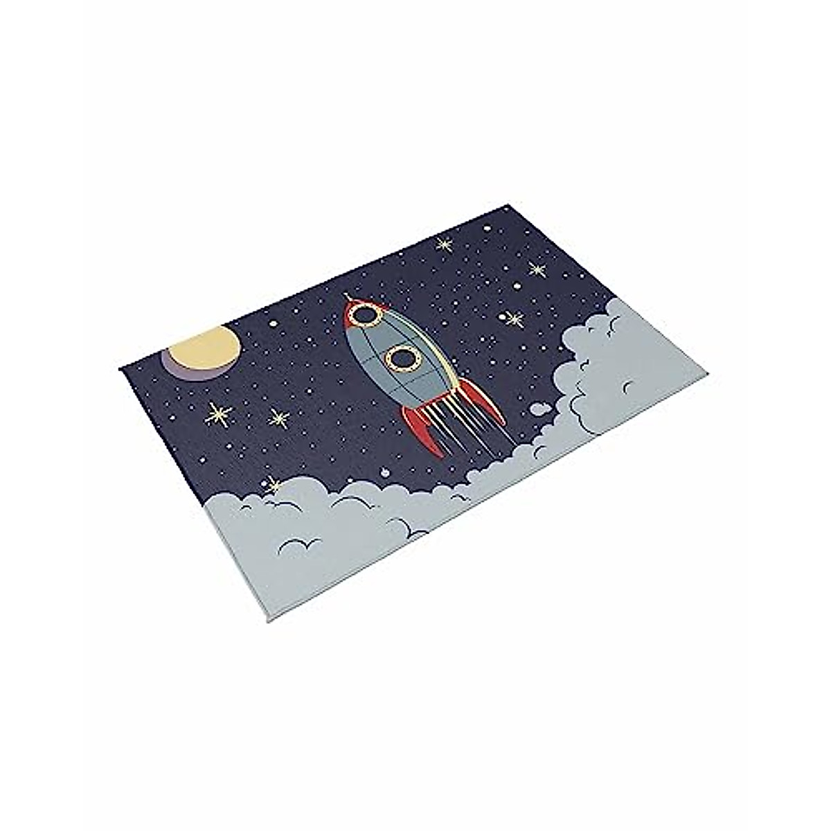 CHARMHOME Indoor Outdoor Rugs 5'x8' - Waterproof Patio Rug Camping Rug for Porch Deck Backyard Patio - Space Theme Cute Cartoon Rocket Moon and Stars Pattern Area Rug Easy Clean