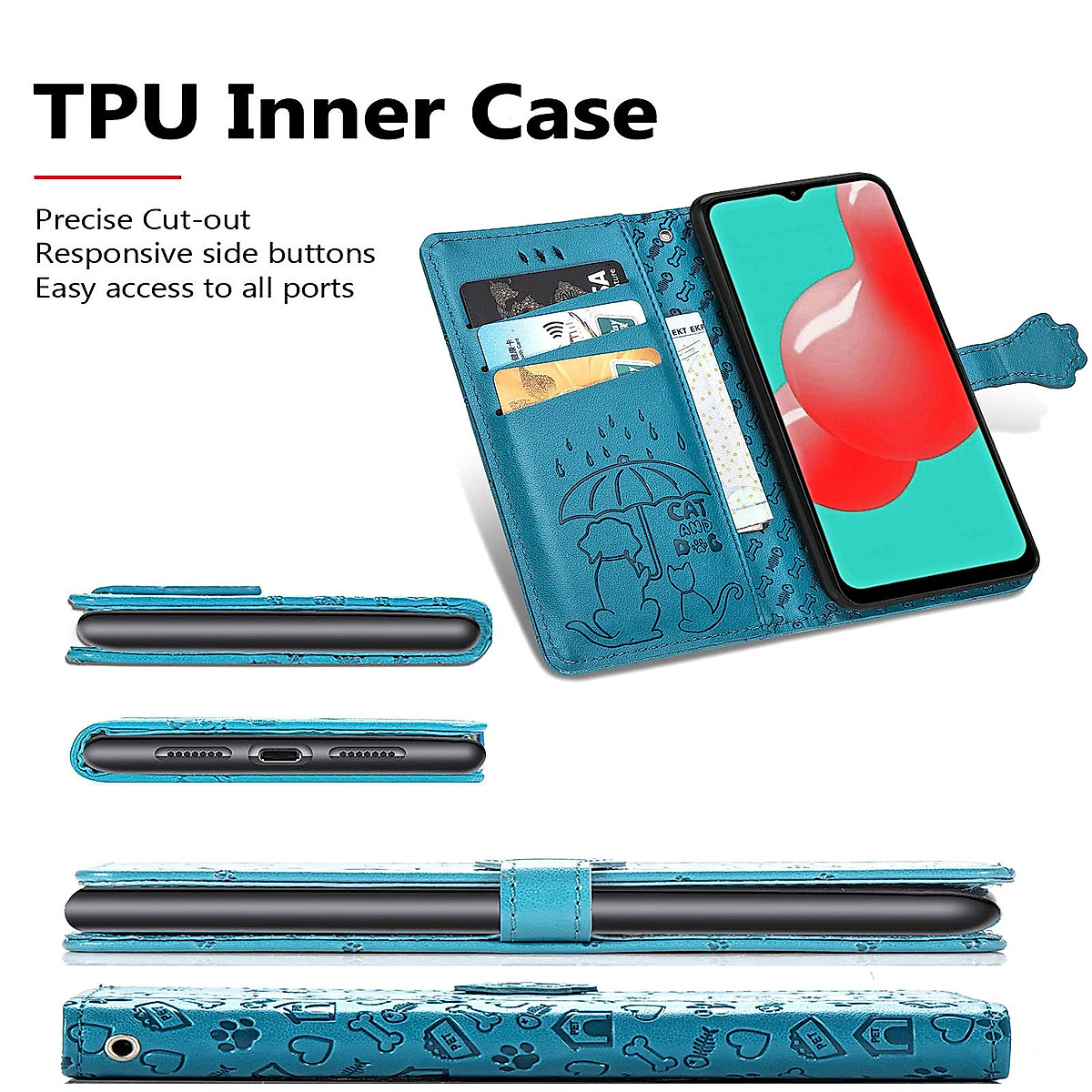 ONV Wallet Case Compatible with Samsung Galaxy S9 Plus - Adjustable Strap Animal Leather Case Folio Cover Card Holder Anti-Shock Stand Magnet Flip Case Compatible with Samsung Galaxy S9 Plus[MG] -Blue