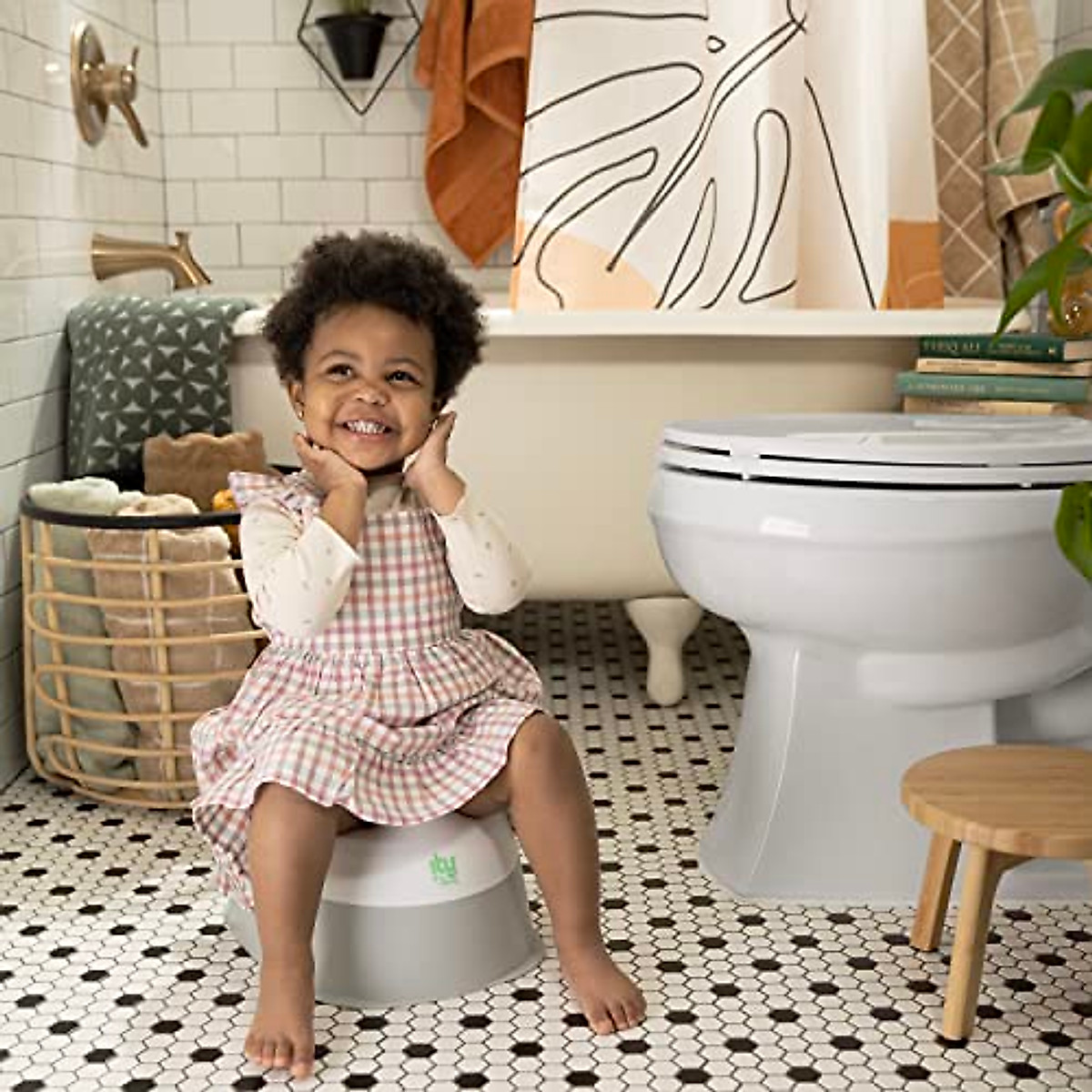 ity by Ingenuity Ready Set Go Potty, Removable Bowl, Non-Skid Bottom, Wide Stable Base, Age 18 Months & Up, White & Grey